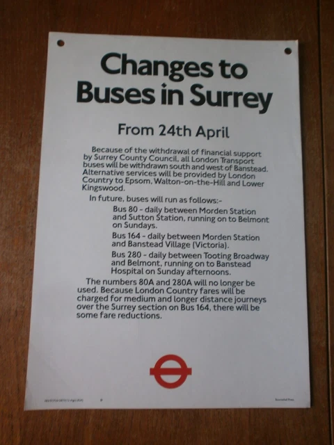 LONDON TRANSPORT BUS Stop Timetable Poster-Temporary Timetables Routes ...