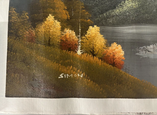 VINTAGE OIL PAINTING on canvas signed by artist SIMON landscape scenery ...