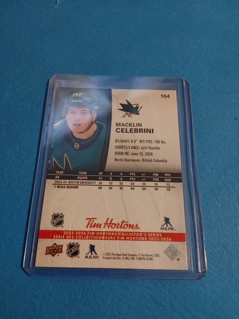 2025-26 TIM HORTONS Hockey. Macklin Celebrini. #104. $1.25 - PicClick CA