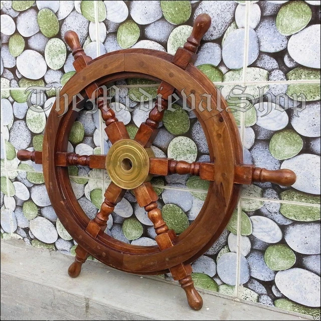 MUR DE DIRECTION en bois vintage nautique 24 pouces bois laiton roue bateau b... EUR 65,22 ...