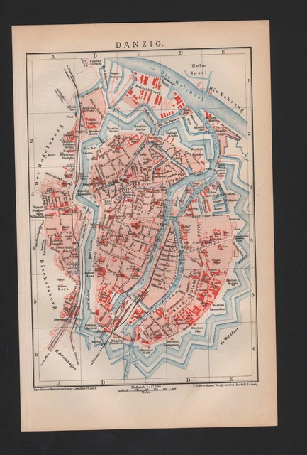 LANDKARTE CITY MAP 1892: Stadtplan DANZIG. Plan Miasta Gdańsk. Polen ...