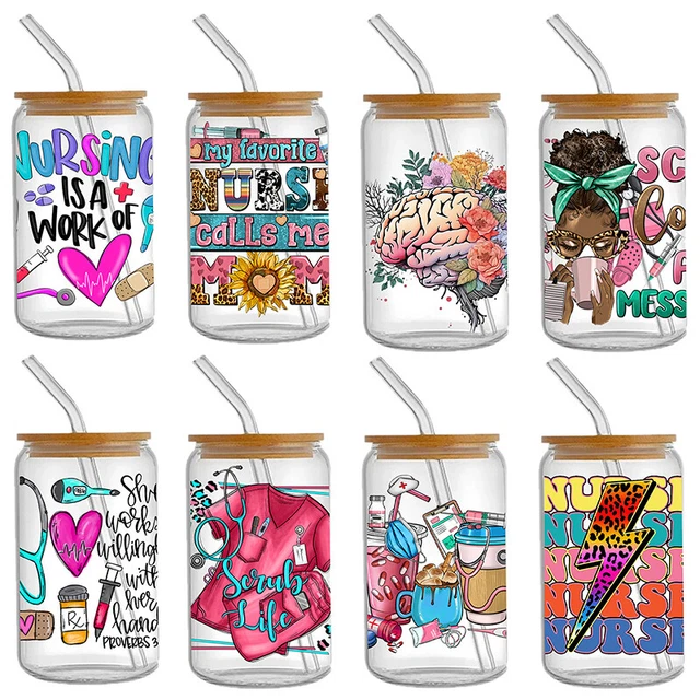 3D UV DTF Cup Wrap Transfer Sticker For Glass Coffee Cups Cute Cartoon ...