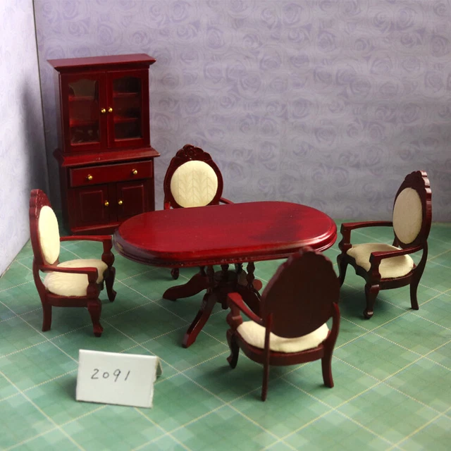1/12 SCALE DOLLHOUSE Dining Table Chairs Sideboard Vintage Miniature ...