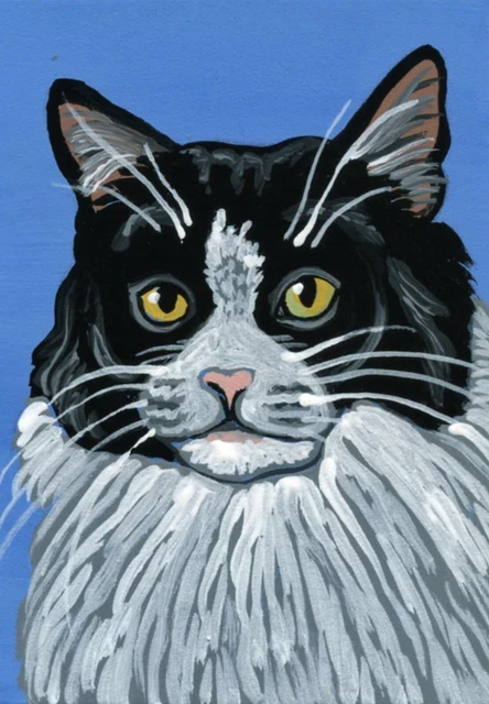 ACEO ATC ORIGINAL Miniature Painting Tuxedo Cat Pet Art -Carla Smale £ ...