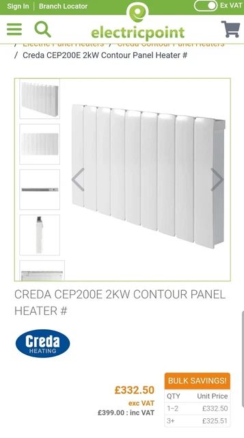 CREDA CEP200E 2KW Contour Panel Heater (2 available) £130.00 - PicClick UK