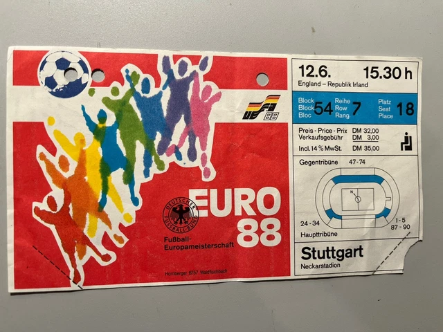 EINTRITTSKARTE TICKET GRUPPENSPIEL EM Euro 1988 England - Irland EUR 14 ...
