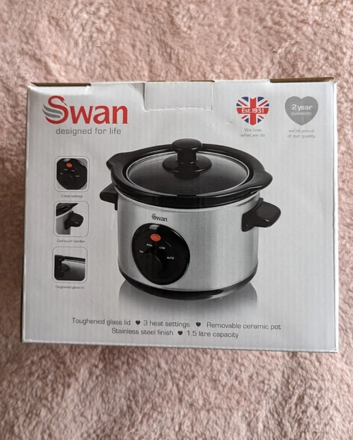 SWAN SF17010N 1.5 Litre Round Stainless Steel Slow Cooker, Silver, New ...