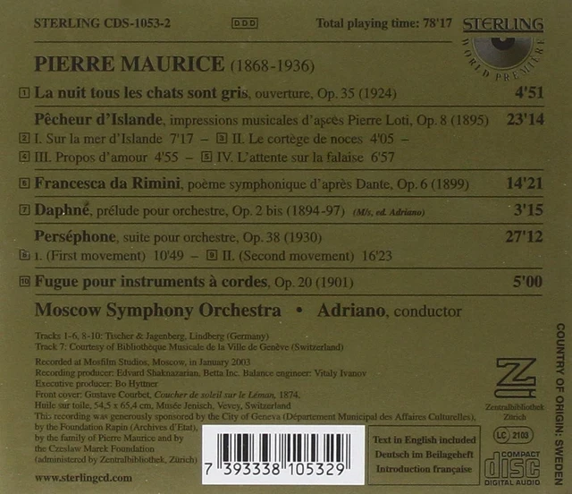 MOSCOW SO/ADRIA ORCHESTRAL Music of Pierre Maurice, The (Adriano ...