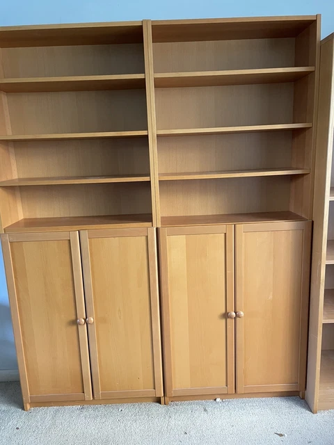 IKEA BILLY BOOKCASE X 2 with Half Height Doors Beech Effect £26.00 - PicClick UK