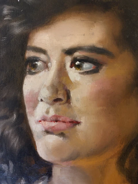 VINTAGE OIL PORTRAIT Painting Of A Young Lady / Woman. Retro Antique ...