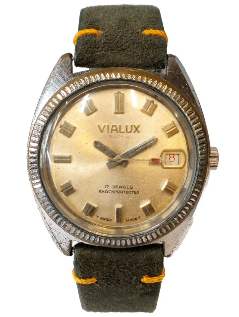 VIALUX SUPER 17 Jewels Automatique Cadran Crème 1709 Suisse HOMME Full Travail ♥ EUR 168,41 ...