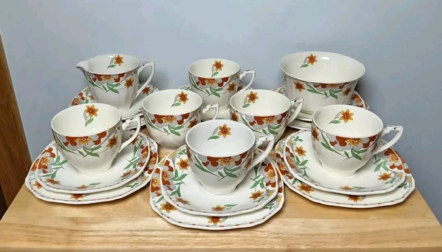 RARE VINTAGE ANTIQUE Alfred Meakin Red Ruth Floral Tea Set 20 Pieces £ ...