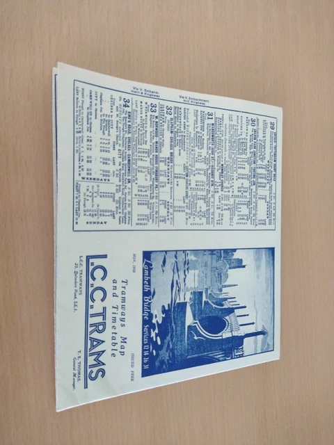 LCC TRAMS MAP & GUIDE Nov. 1932 with cover illustration of Lambeth ...