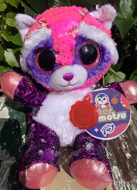 GLITTER MOTSU RACCOON Sensory Touch Change Colour 20cm T Keel Toys VGC ...