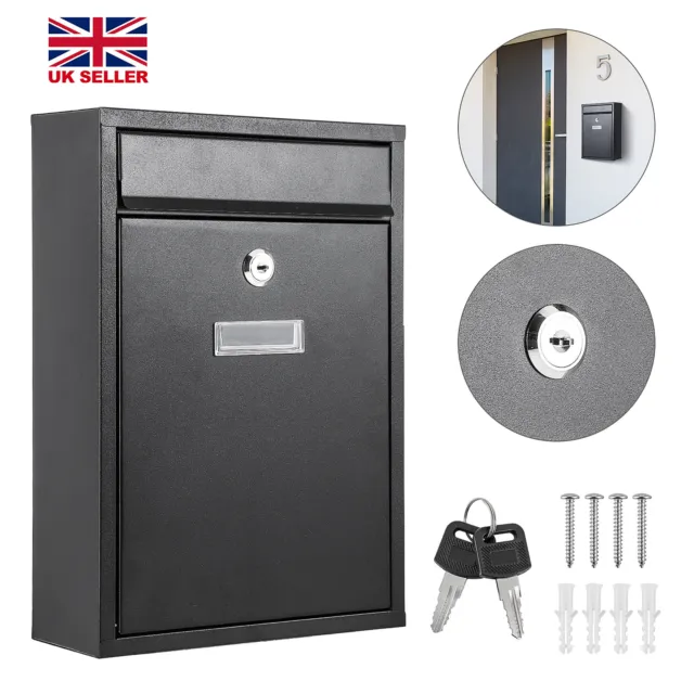 POST BOX LARGE Letter Mail box Steel Lockable Outdoor Wall Mounted With ...