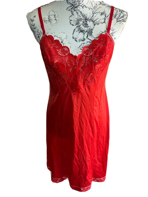 VINTAGE ST MICHAEL Cling Resist Anti Static 100% Nylon Slip Red 1960s 8 ...