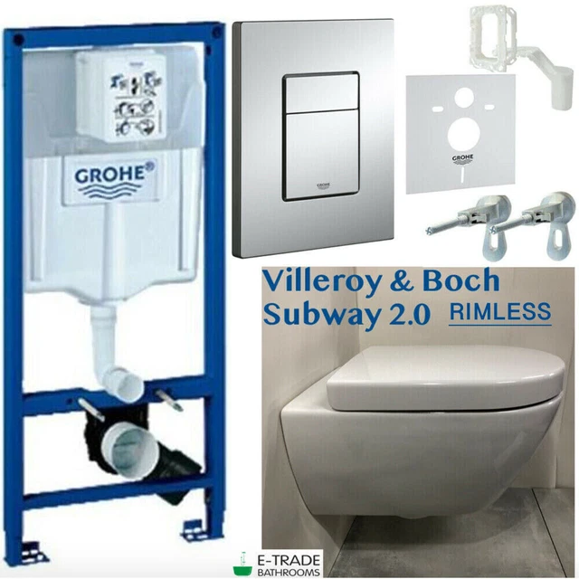 GROHE RAPID SL Frame Villeroy&Boch Subway Wall Hung Wc Rimless Toilet ...