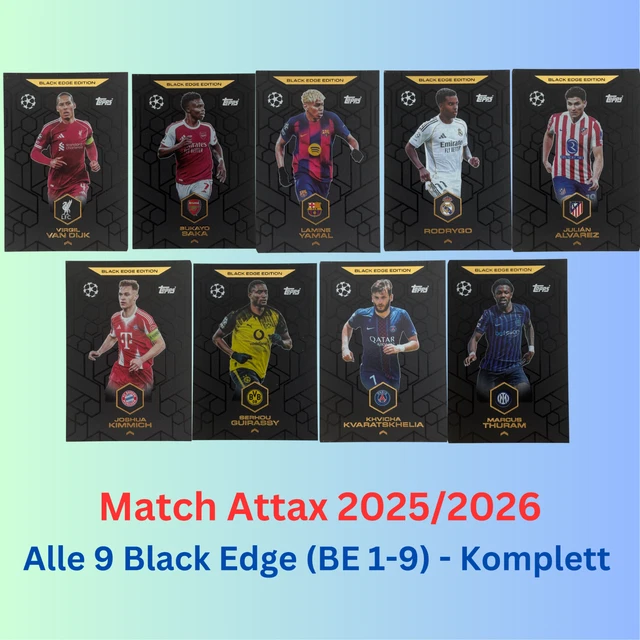 TOPPS MATCH ATTAX 25/26 CL 2025/2026 - Komplett: Alle 9 Black Edge ...