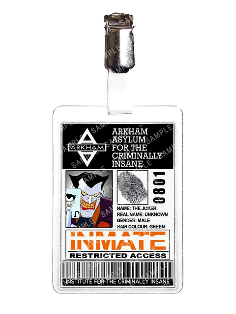 BATMAN ARKHAM ASYLUM The Joker Inmate ID Badge Prop Cosplay Costume ...