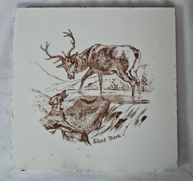 LARGE ANTIQUE 8 INCH WEDGWOOD dog STAG DESIGN TILE £70.00 - PicClick UK