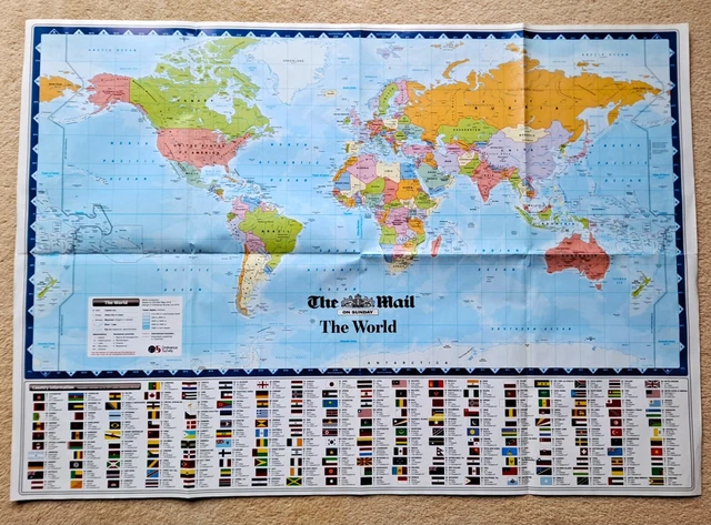 THE MAIL ON Sunday Large Wall Map of the World - Vintage New £2.00 ...