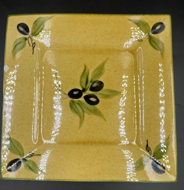 TERRE E PROVENCE France Square Dinner Plate Hand Painted Olives 24.5cm ...