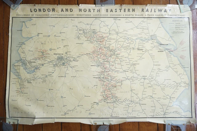 1936 LNER COLLIERIES Railway Map Linen Backed for Display in Train ...