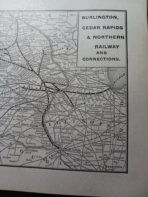 1901 ORIGINAL RAILROAD Map BURLINGTON CEDAR RAPIDS & NORTHERN RAILWAY ...