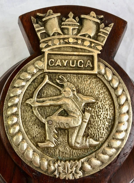 VINTAGE HMCS CAYUGA Ships Tampion Crest Badge Shield Plaque Canadian ...