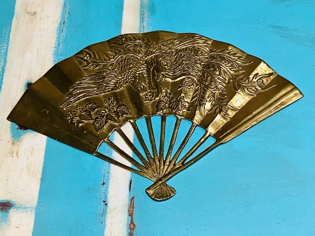 VINTAGE SOLID BRASS Asian Chinoiserie/Phoenix Bird Hand Fan Taiwan $24. ...