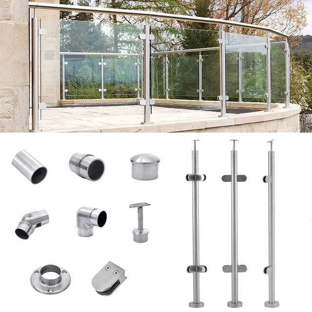 BRUSHED STAINLESS STEEL Modular Handrail System Balustrade Post & Pipe ...