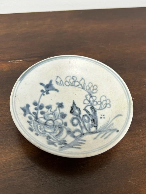 CHINESE BLUE & White Porcelain Dish Floral Seal Marks Antique 10cm £60. ...