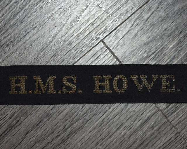 ROYAL NAVY CAP Tally Ribbon - H.M.S. Howe. (DOT) - WW2 Battleship £45. ...