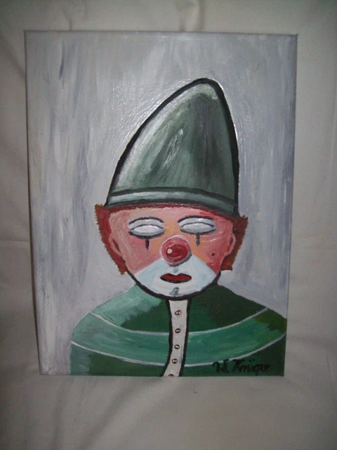 BILD GEMÄLDE CLOWN Harlekin Original Unikat handgemalt Öl auf Leinwand ...