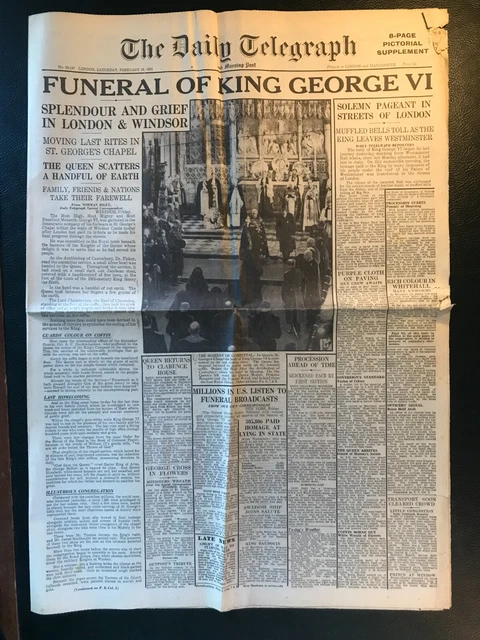 DAILY MAIL. 15 Feb 1952. Death of King George VI. Vintage Newspaper. £5 ...