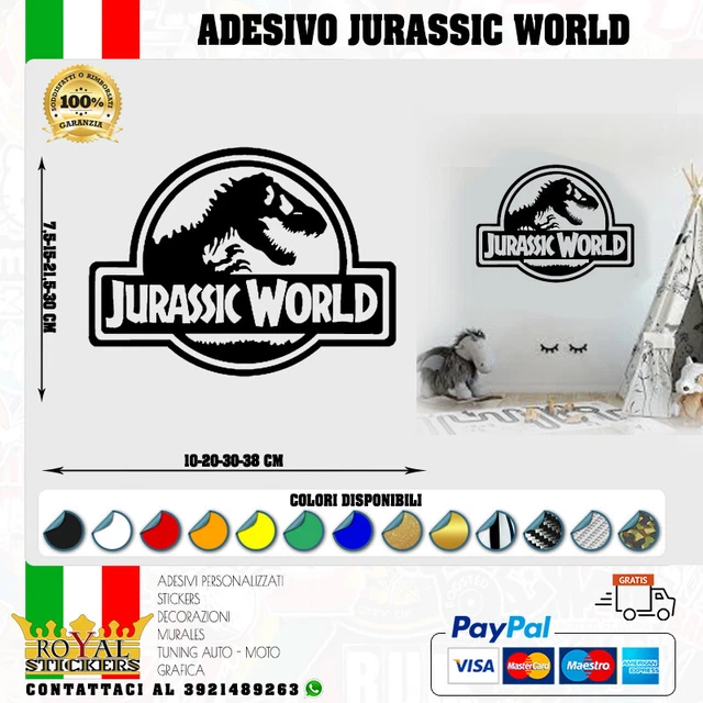ADESIVO LOGO JURASSIC World T-REX dinosauro film cinema il dominio deco ...