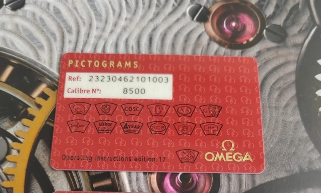 OMEGA PICTOGRAMS CARD for omega Seamaster planet ocean 600m 232.30.46 ...