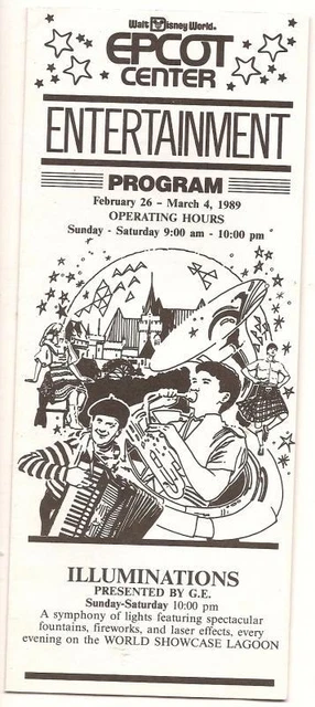 1989 WALT DISNEY World Epcot Center Entertainment Program guide $33.45 ...