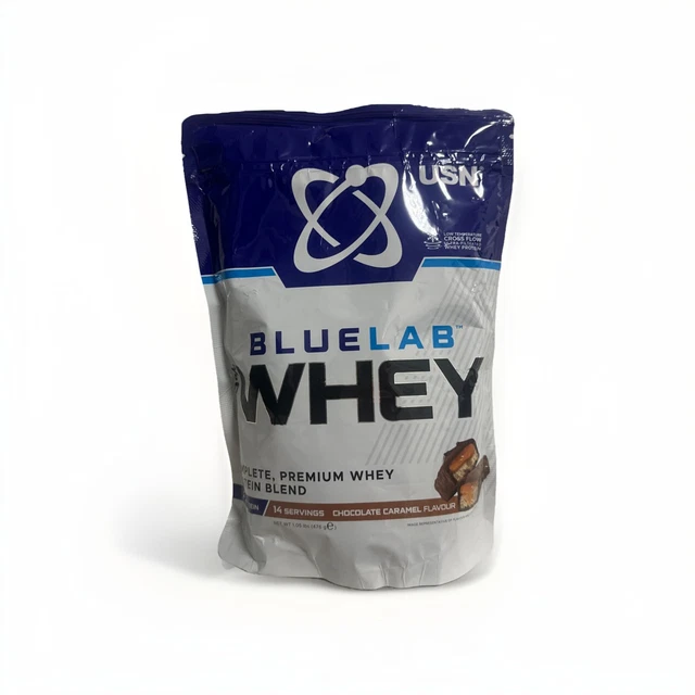 USN BLUE LAB Whey Protein Powder Caramel Chocolate 476g BRAND NEW 03/ ...