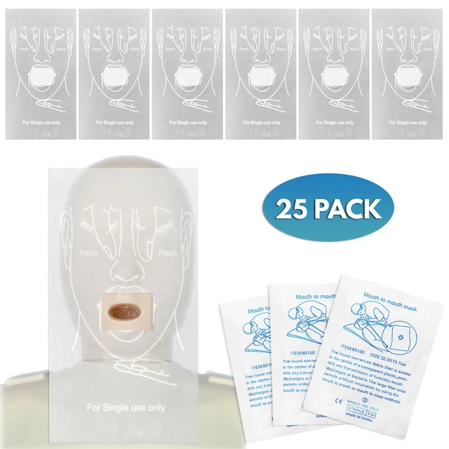25 PACK CPR Face Shield Mask Emergency First Aid Resuscitation Mouth To ...