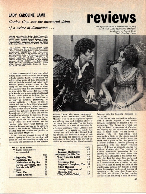 (F&F37) FILM REVIEW & Picture, Lady Caroline Lamb _ Sarah Miles, John ...