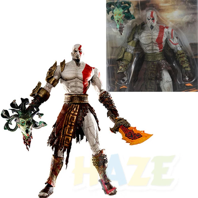 STATUA STATUINA KRATOS God of War in pile dorato con testa di Medusa 18 ...