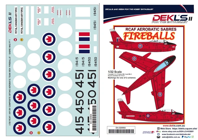 1/32 CANADAIR SABRE - RCAF Fireballs Team Mk2/Mk5 Red Scheme DEKL's II ...