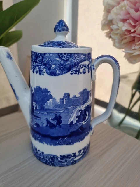 VINTAGE COPELAND SPODE Italian Blue White Hot Water Coffee Pot - 7.5" £ ...