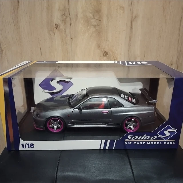 NISSAN SKYLINE Gtr R.34 Silver Purple 1999 Solido Joli Model 1/18 EUR ...
