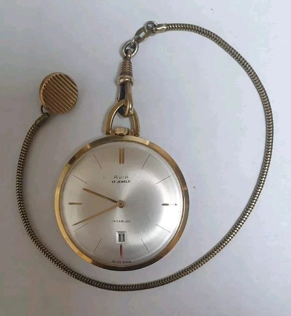 AVIA INCABLOC 17 Jewel Pocket Watch With Chain £36.00 - PicClick UK