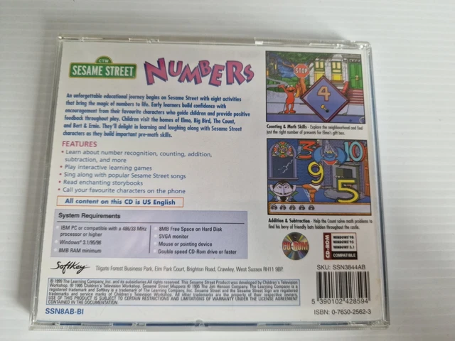 SESAME STREET NUMBERS Ages 3-6 PC Educational CD-ROM Softkey Windows 95 ...