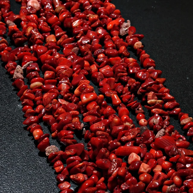 NELLYS STRANG CA. 80cm Schaumkoralle Koralle Chips rot Perlen Edelstein ...