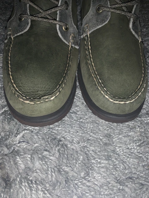 VANE X SEBAGO - Grey leather green canvas lace-up ankle boots - size 9. ...