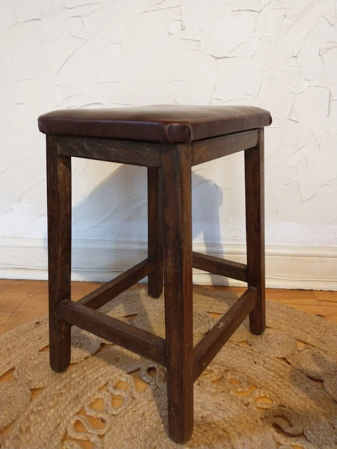 CHUNKY 1940S VINTAGE LEATHERETTE WOODEN STOOL WW2 ERA CC41 £40.24 ...